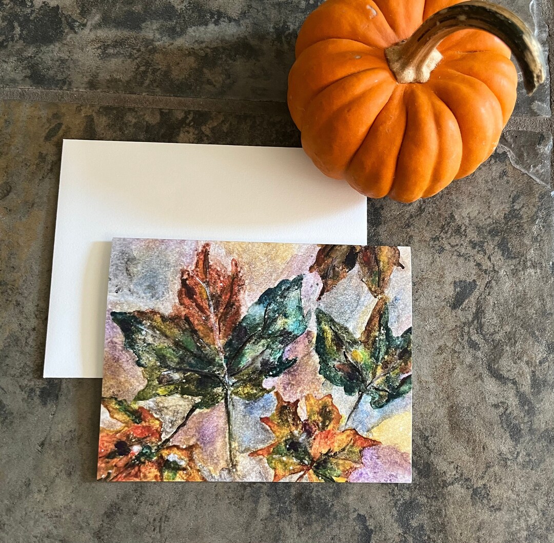 Note Cards, Blank Note Cards, Set of 6, Fall Leaves Watercolor Note ...