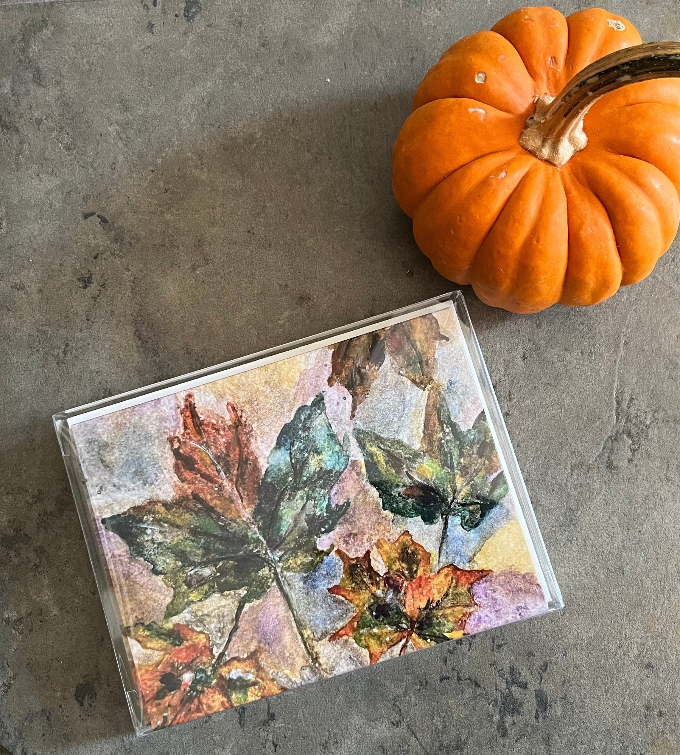 Note Cards, Blank Note Cards, Set of 6, Fall Leaves Watercolor Note ...