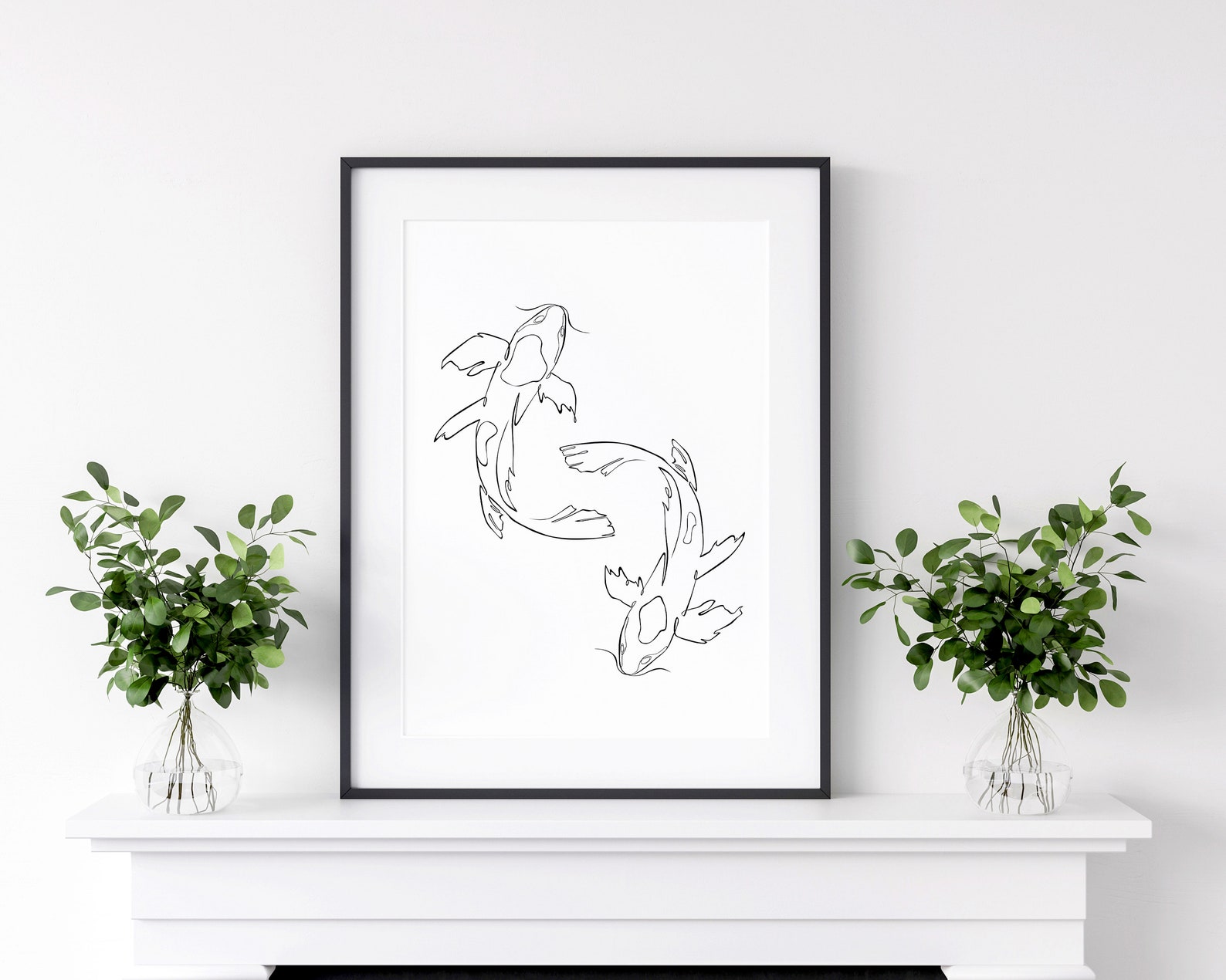 Minimal Fish Pisces Line Drawing Print Watercolour Wall Art - Etsy UK