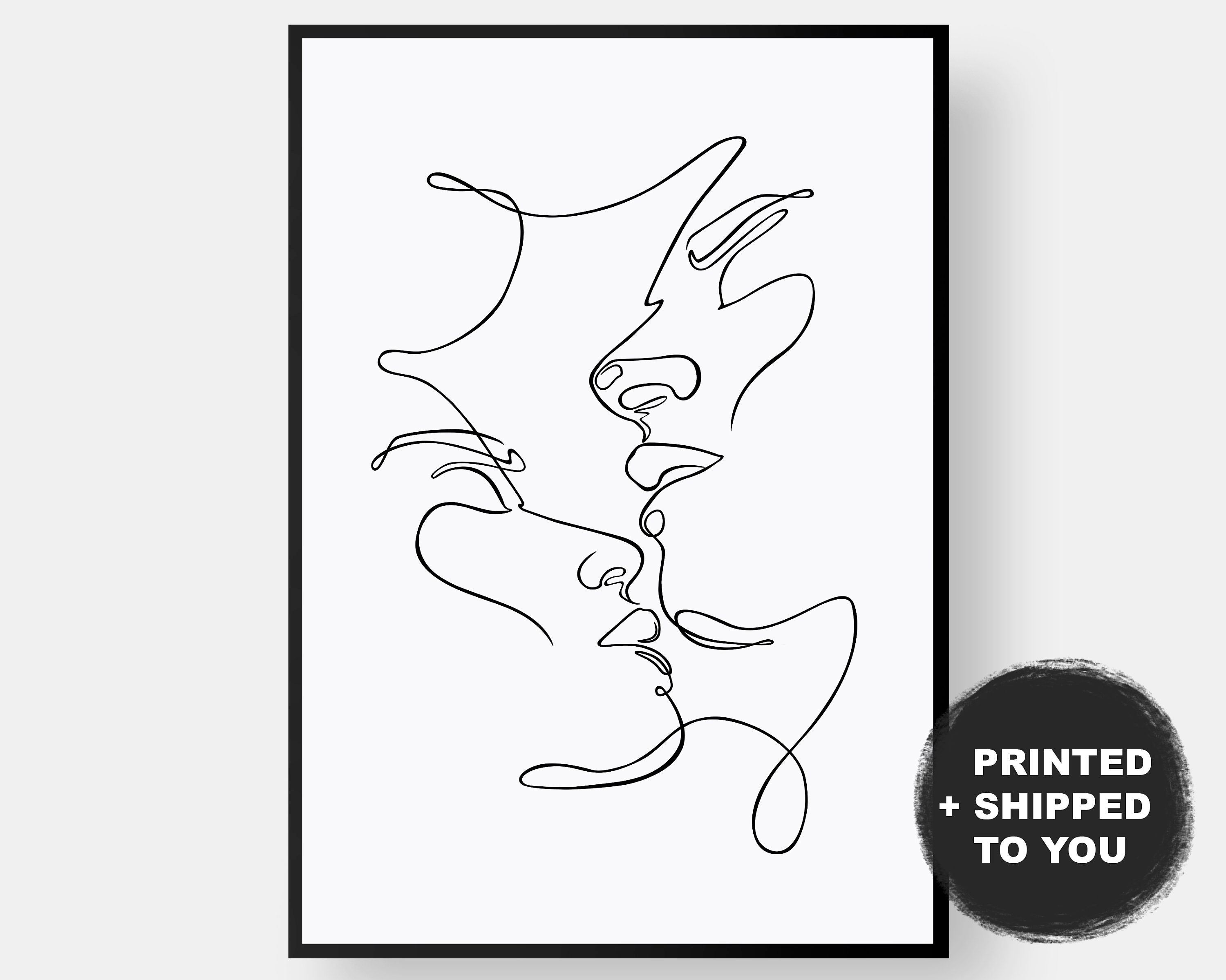 Kissing Line Art Print Kiss Minimal Drawing Print Love - Etsy