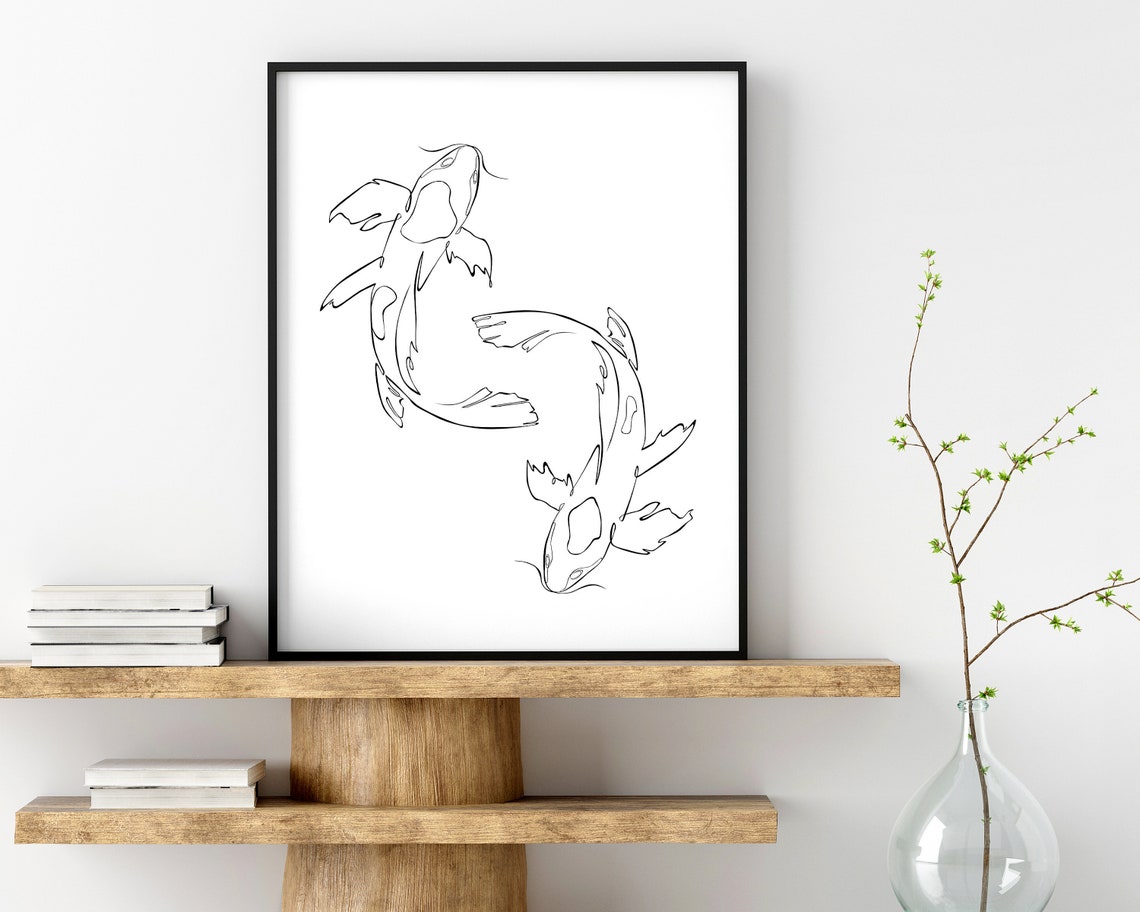 Minimal Fish Pisces Line Drawing Print Watercolour Wall Art - Etsy UK