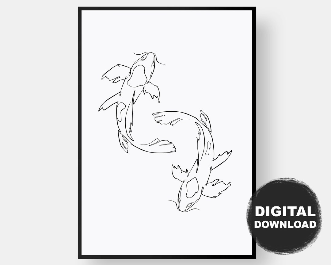 Minimal Fish Pisces Line Drawing Print Watercolour Wall Art Printable ...