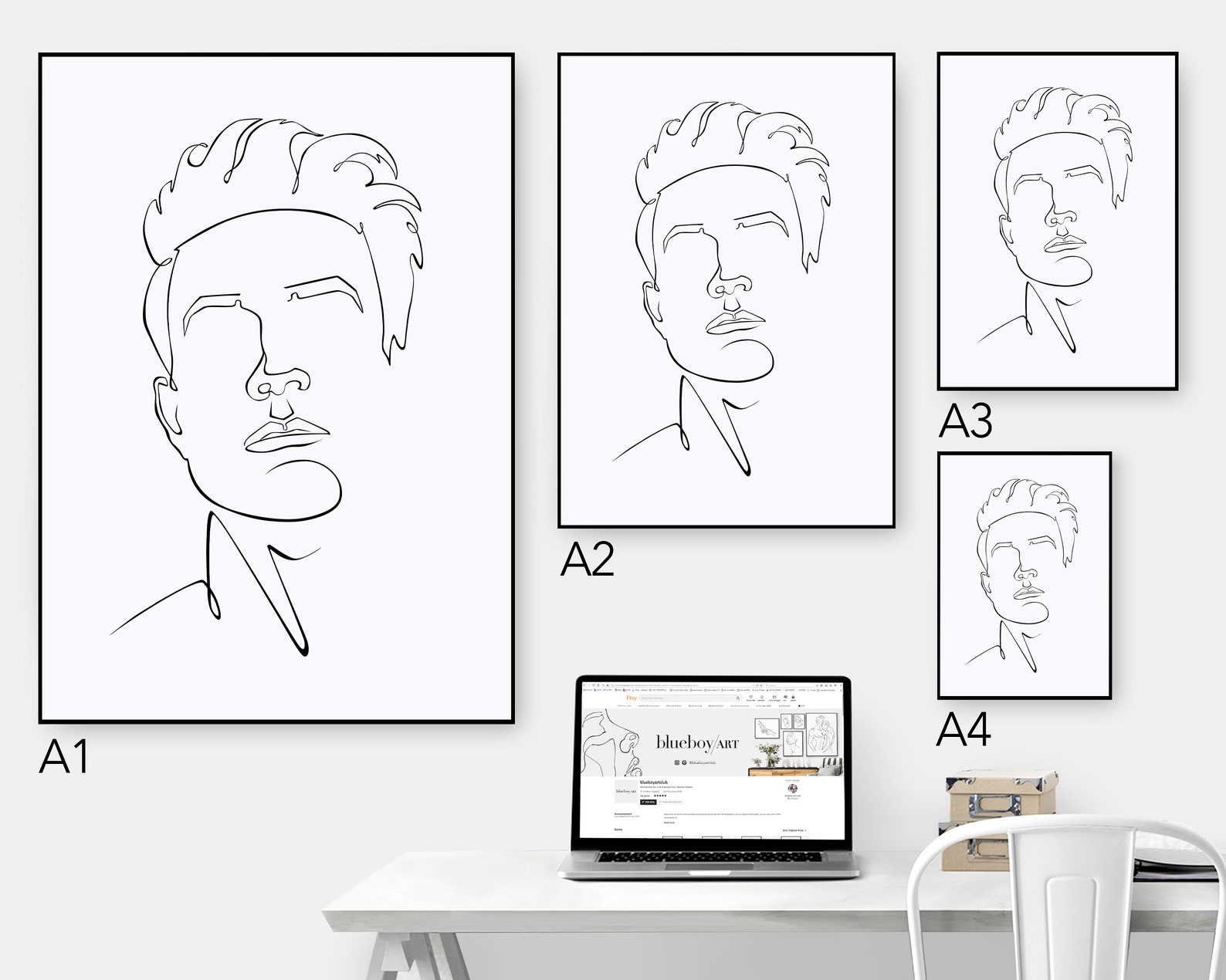 Male Line Art Man Portrait Drawing Print Wall Art One Line - Etsy