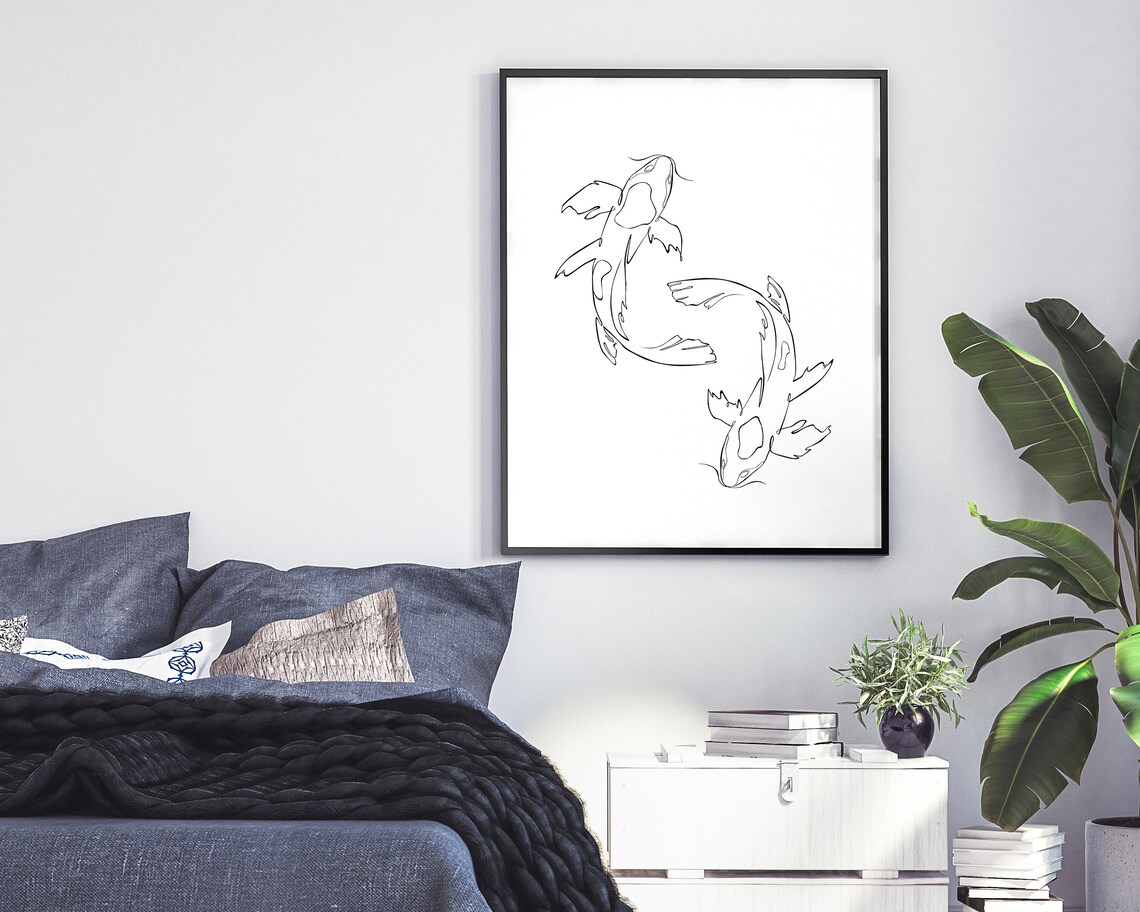 Minimal Fish Pisces Line Drawing Print Watercolour Wall Art - Etsy UK