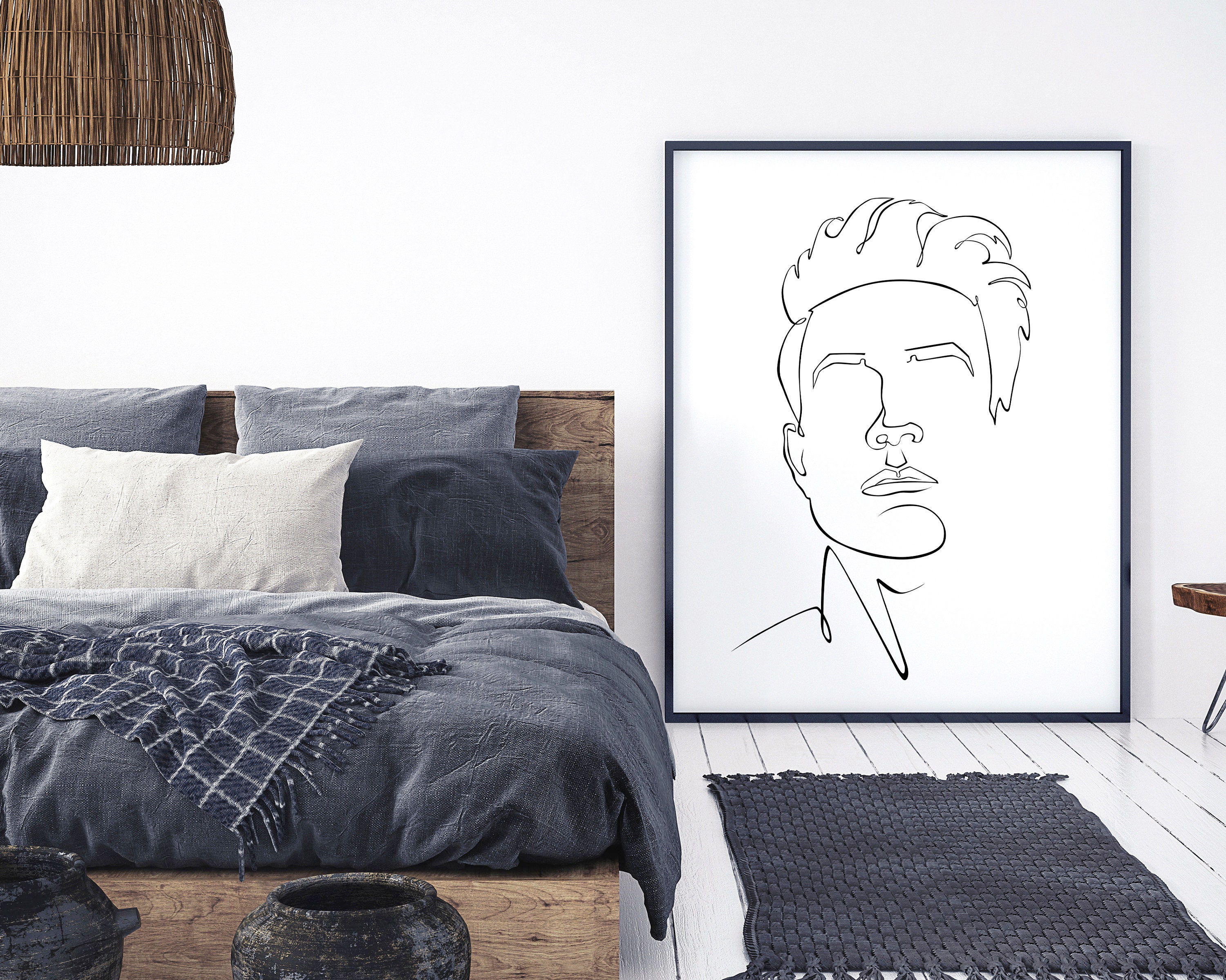 Male Portrait Minimal Line Drawing Print Wall Art Printable - Etsy