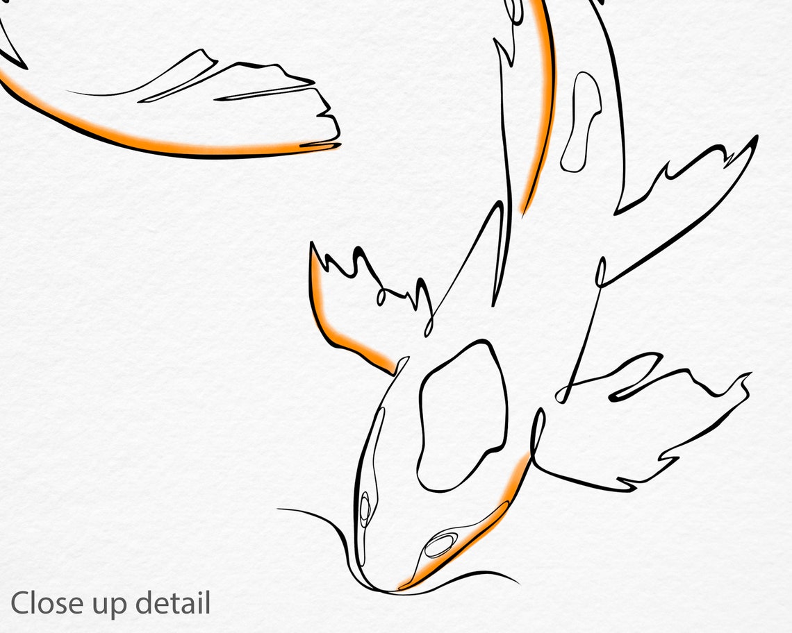 Pisces Fish Line Art Poster Orange Watercolour Art Printable | Etsy