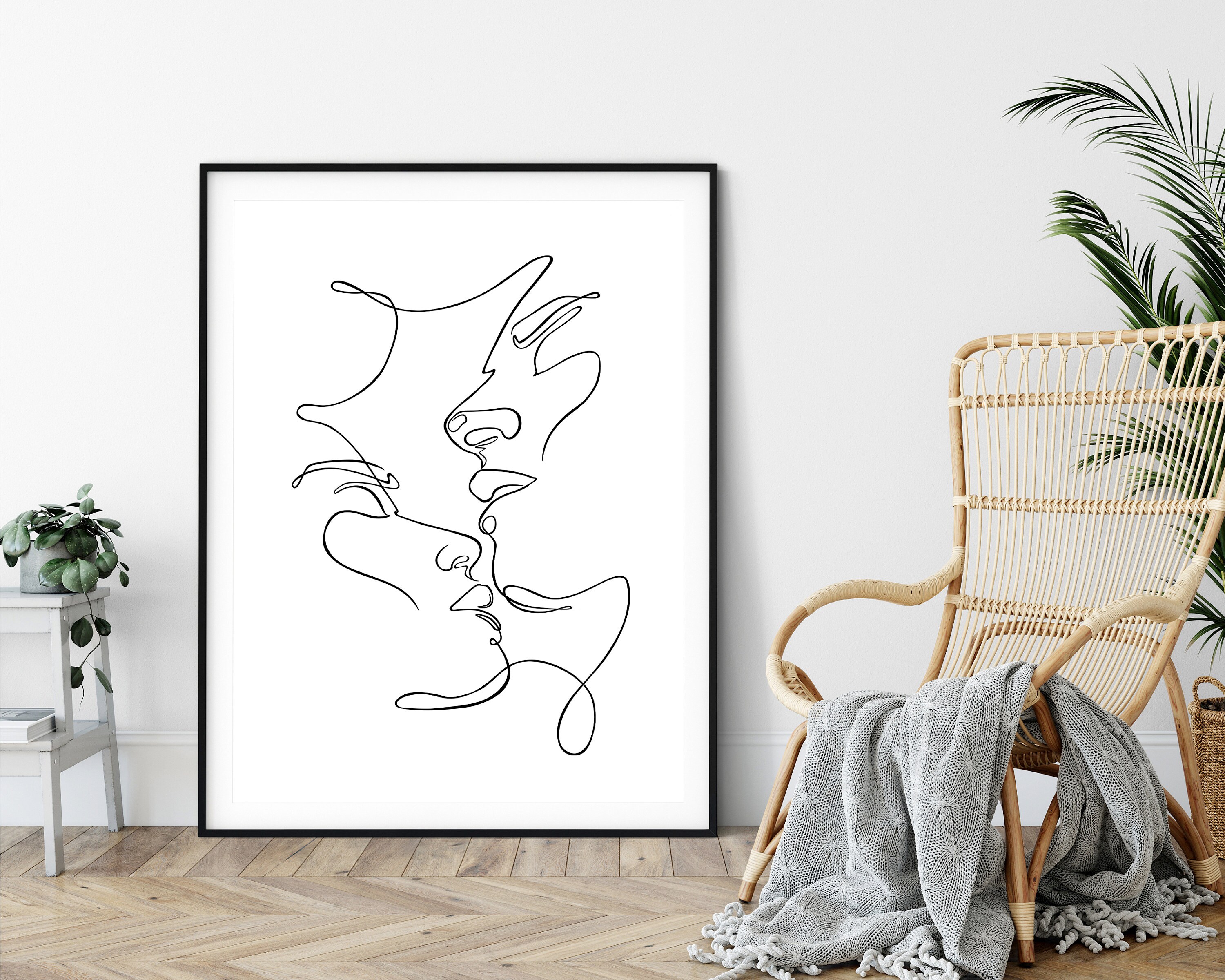 Kissing Line Art Print Kiss Minimal Drawing Print Love - Etsy