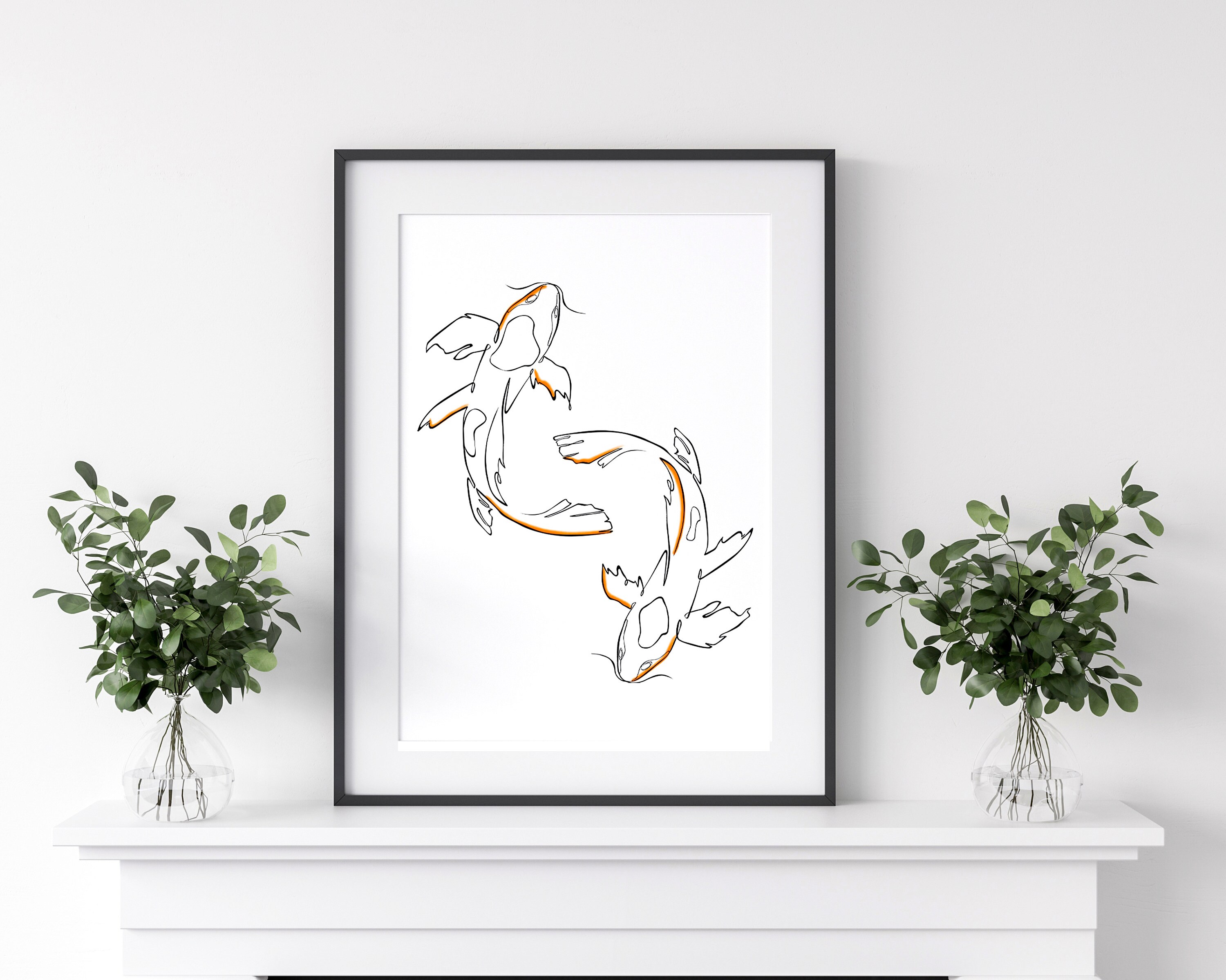 Pisces Fish Line Art Poster Orange Watercolour Art Printable - Etsy UK