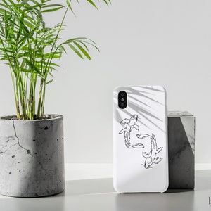 Pisces Line Art iPhone Case, Koi Fish Phone Case, White iPhone Case ...