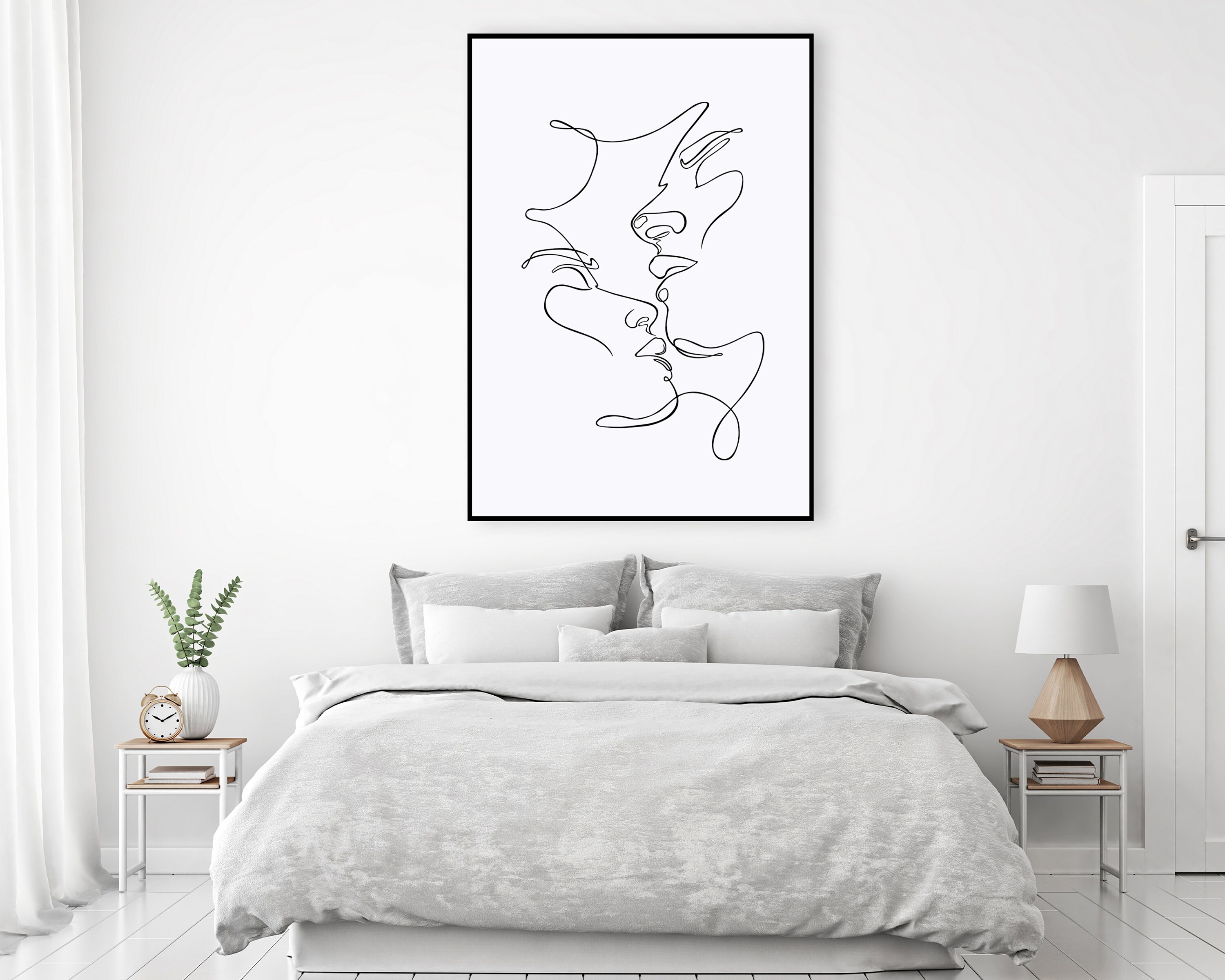 Kissing Line Art Print Kiss Minimal Drawing Print Love | Etsy