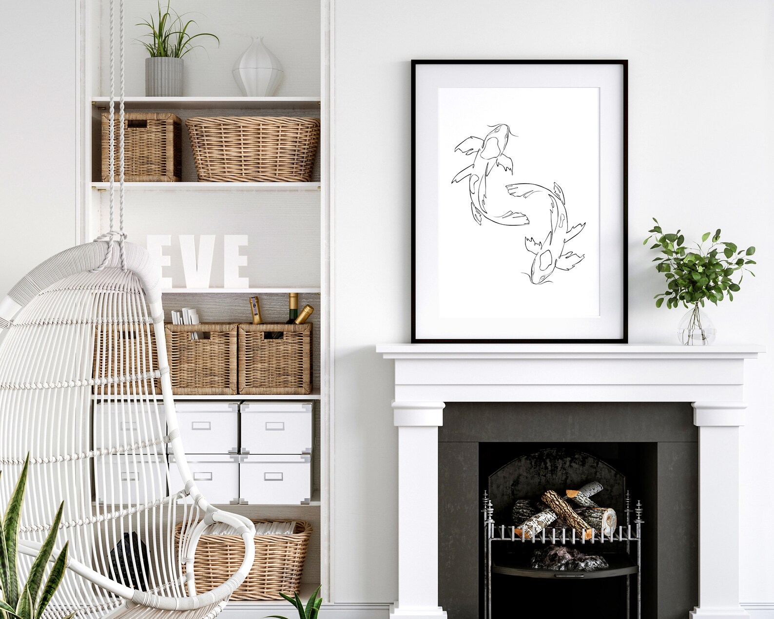 Minimal Fish Pisces Line Drawing Print Watercolour Wall Art - Etsy UK