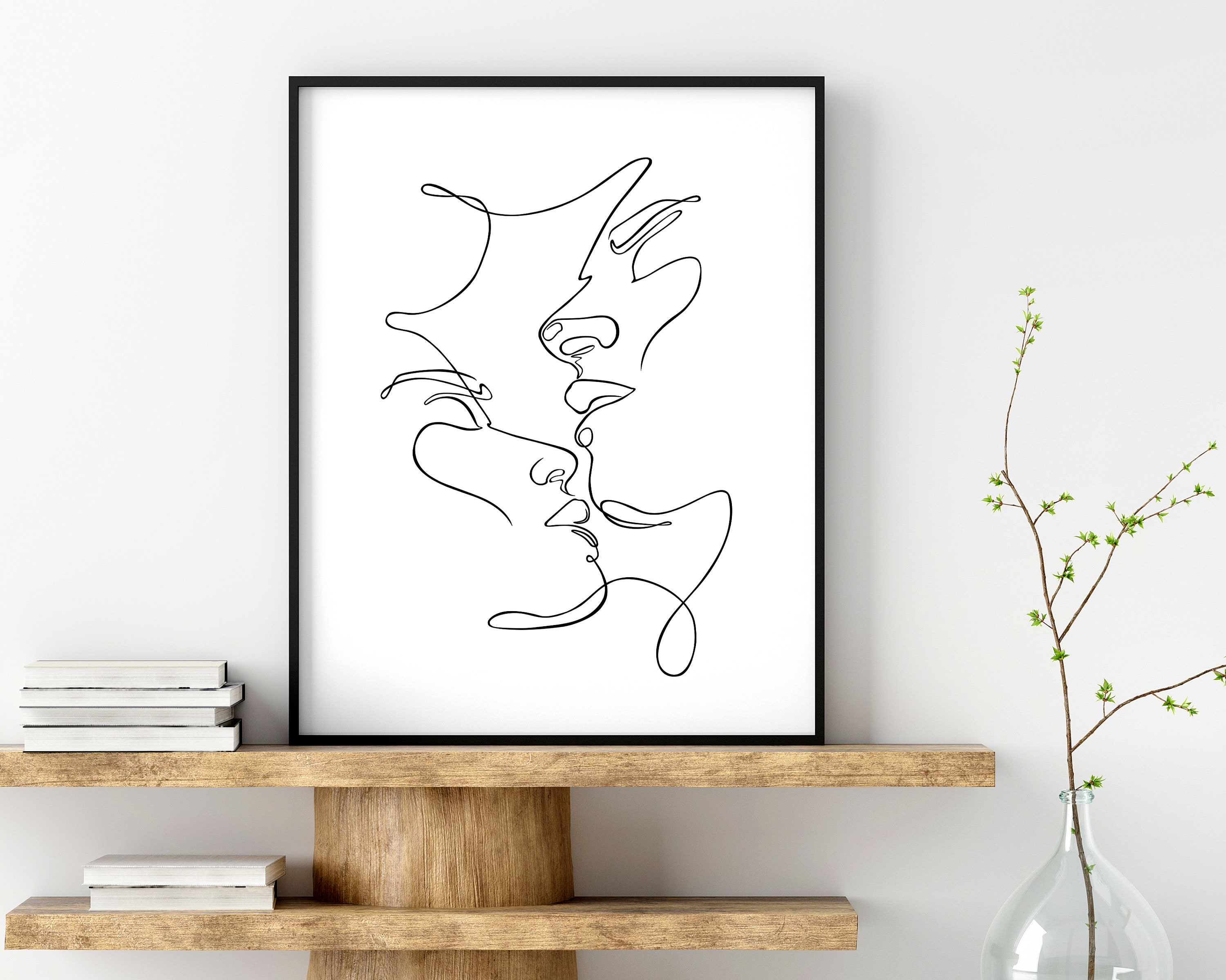 Kissing Line Art Print Kiss Minimal Drawing Print Love | Etsy