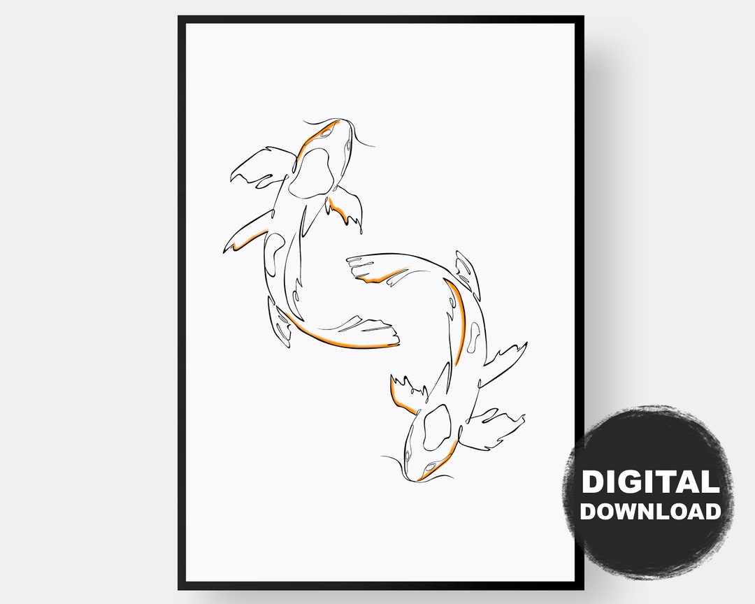 Pisces Fish Line Art Poster Orange Watercolour Art Printable - Etsy UK
