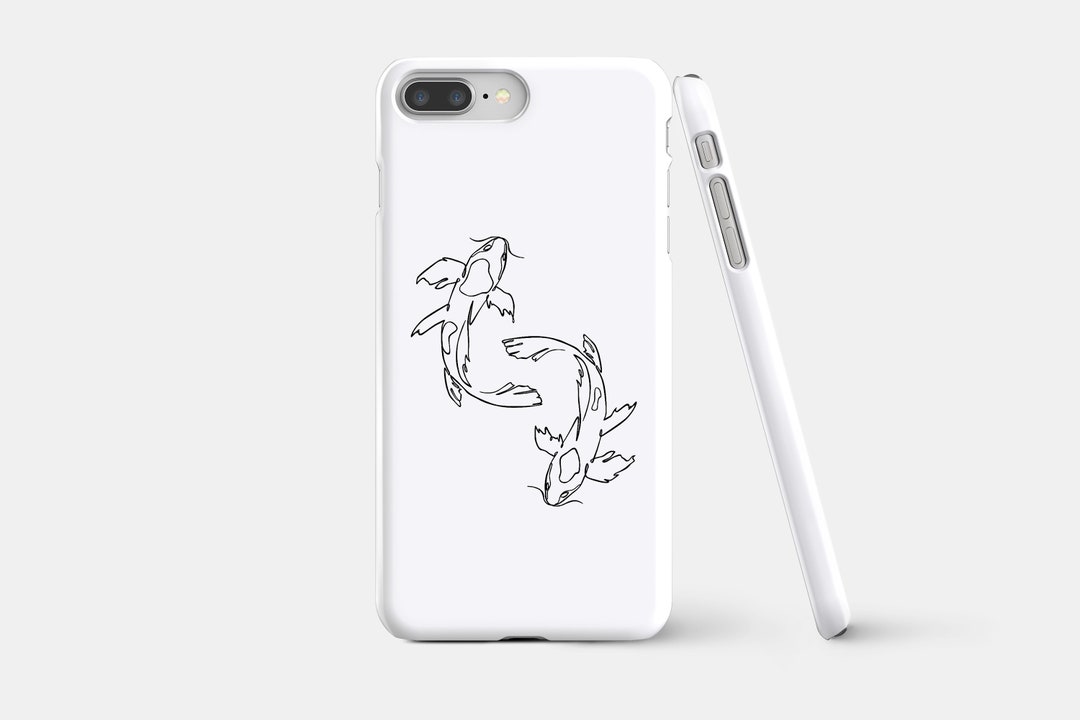 Pisces Line Art iPhone Case, Koi Fish Phone Case, White iPhone Case ...