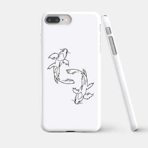 Pisces Line Art iPhone Case, Koi Fish Phone Case, White iPhone Case ...