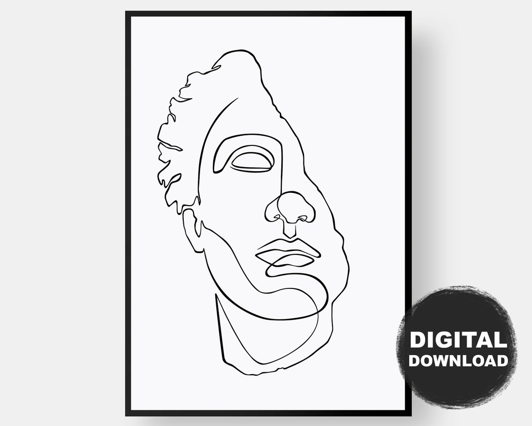 Minimal Greek Bust,male Portrait Statue Line Drawing Print, Wall Art ...