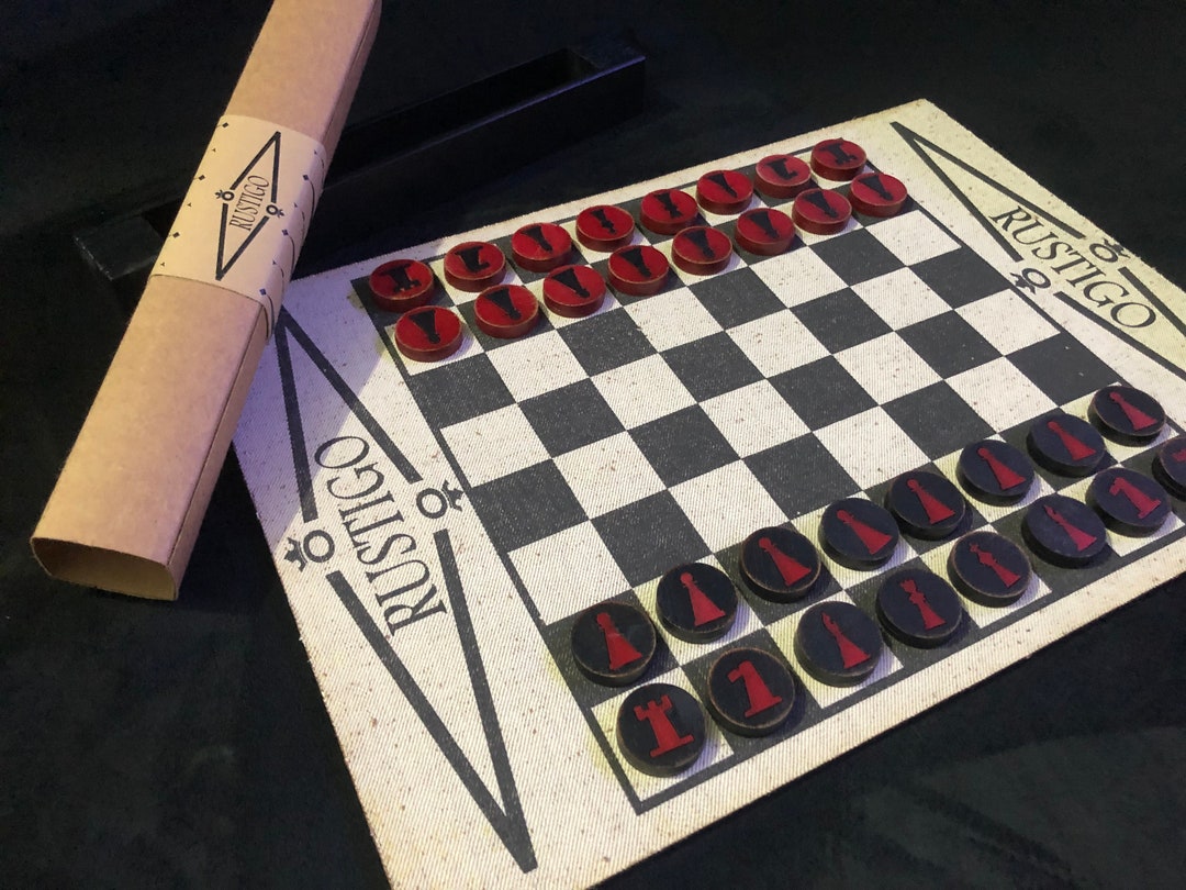 Wooden Flat Chess Pieces/red and Black Aged Wood/vintage Looking Flat ...