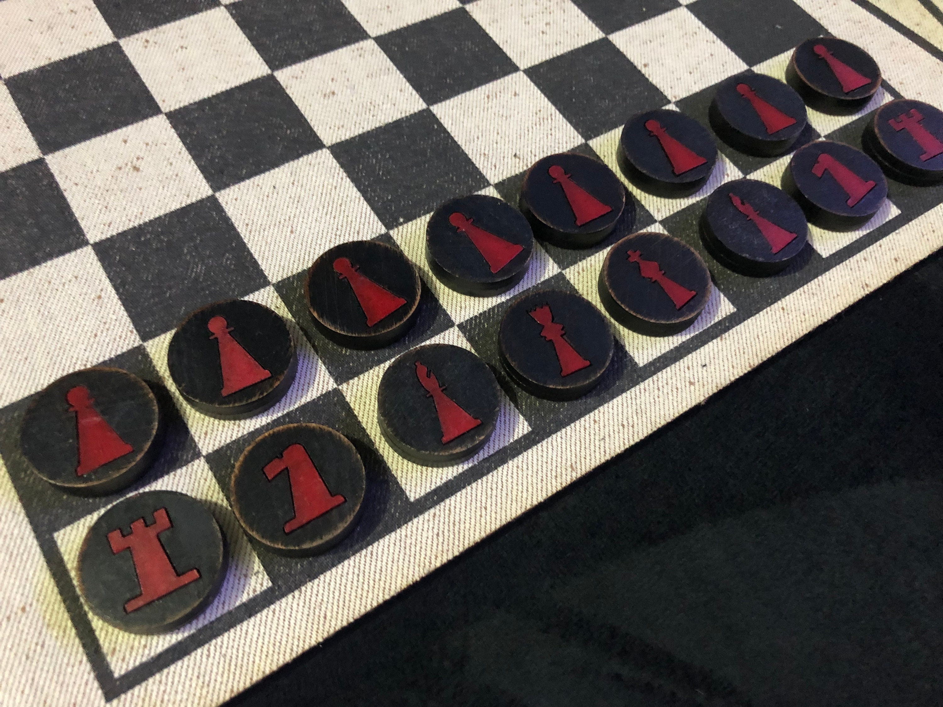 Wooden Flat Chess Pieces/red and Black Aged Wood/vintage Looking Flat ...