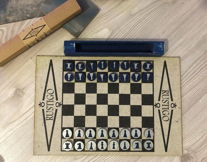 Rustigo Portable,roll Up,travel Backgammon and Chess/distressed Blue ...