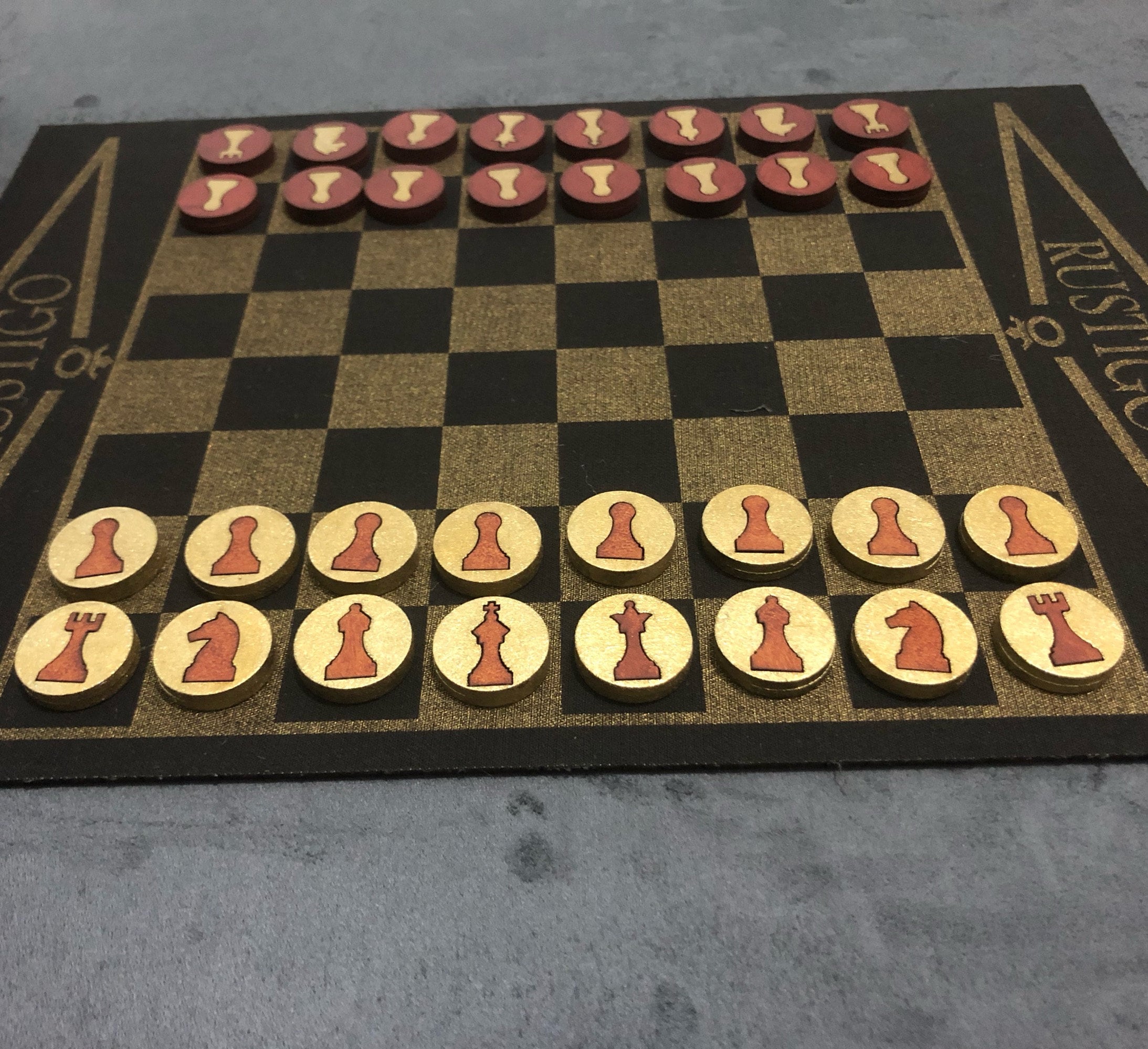 Wooden Flat Chess Pieces/25mm Diameter,5,5mm Thickness/brown and Gold ...