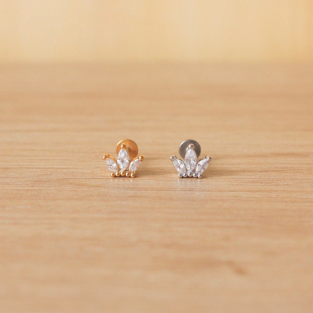 16G Tiny Cute Crown Labret Stud - Tragus Earrings - Dainty Cute Small ...