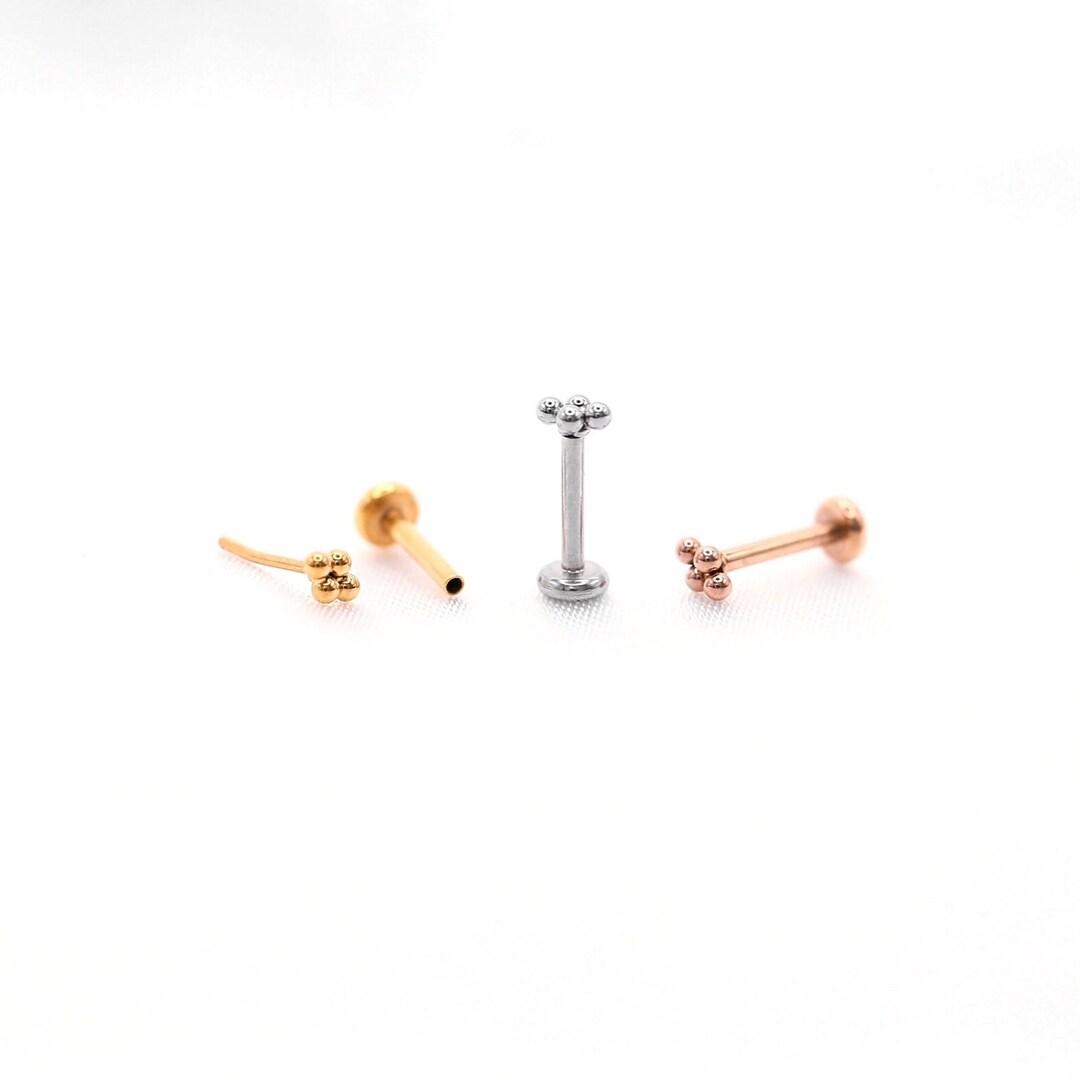 NEW Ultra Tiny 1mm FOUR BEADS Nose Ring Threadless Nose Stud Dainty ...