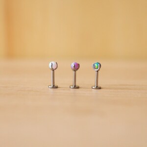 16G Tiny Threaded TITANIUM Opal Ball - Small Tragus Labret • Cartilage ...