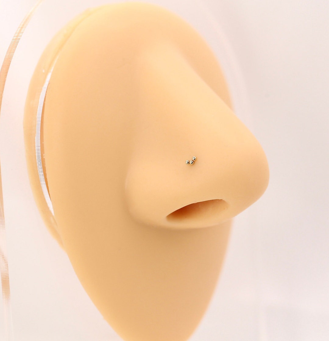 Tiny Nose 14K Gold TRIBEAD Threadless Solid Gold Titanium Post Labret ...