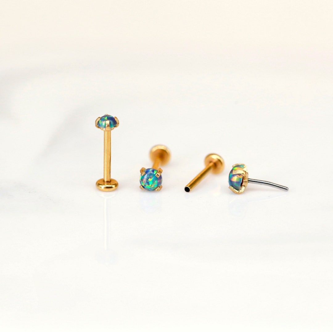 Threadless Gold Push Pin Flatback Dark Green Opal Tiny Earrings - Nose ...