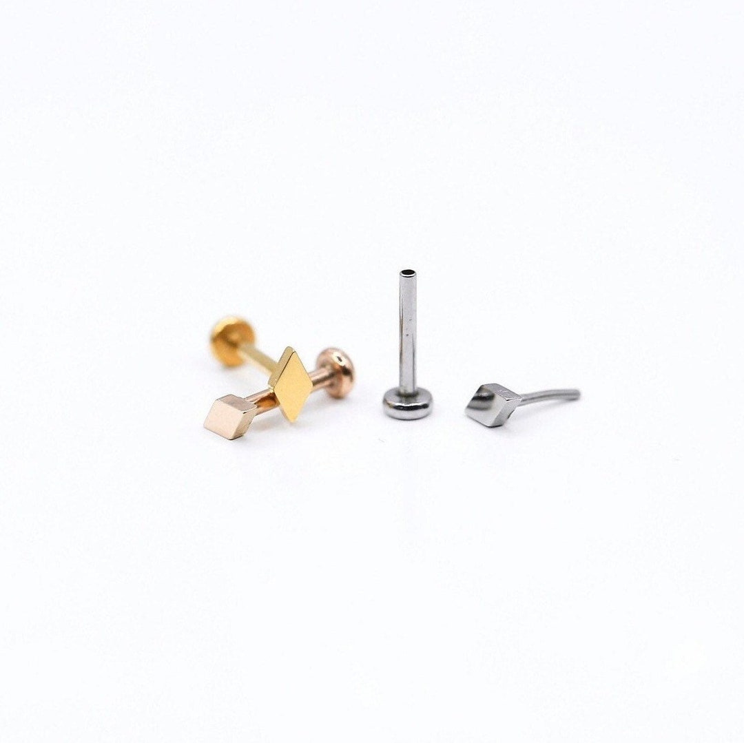 Tiny 20G DIAMOND Rhombus Threadless Earrings • Tragus Cartilage Conch ...