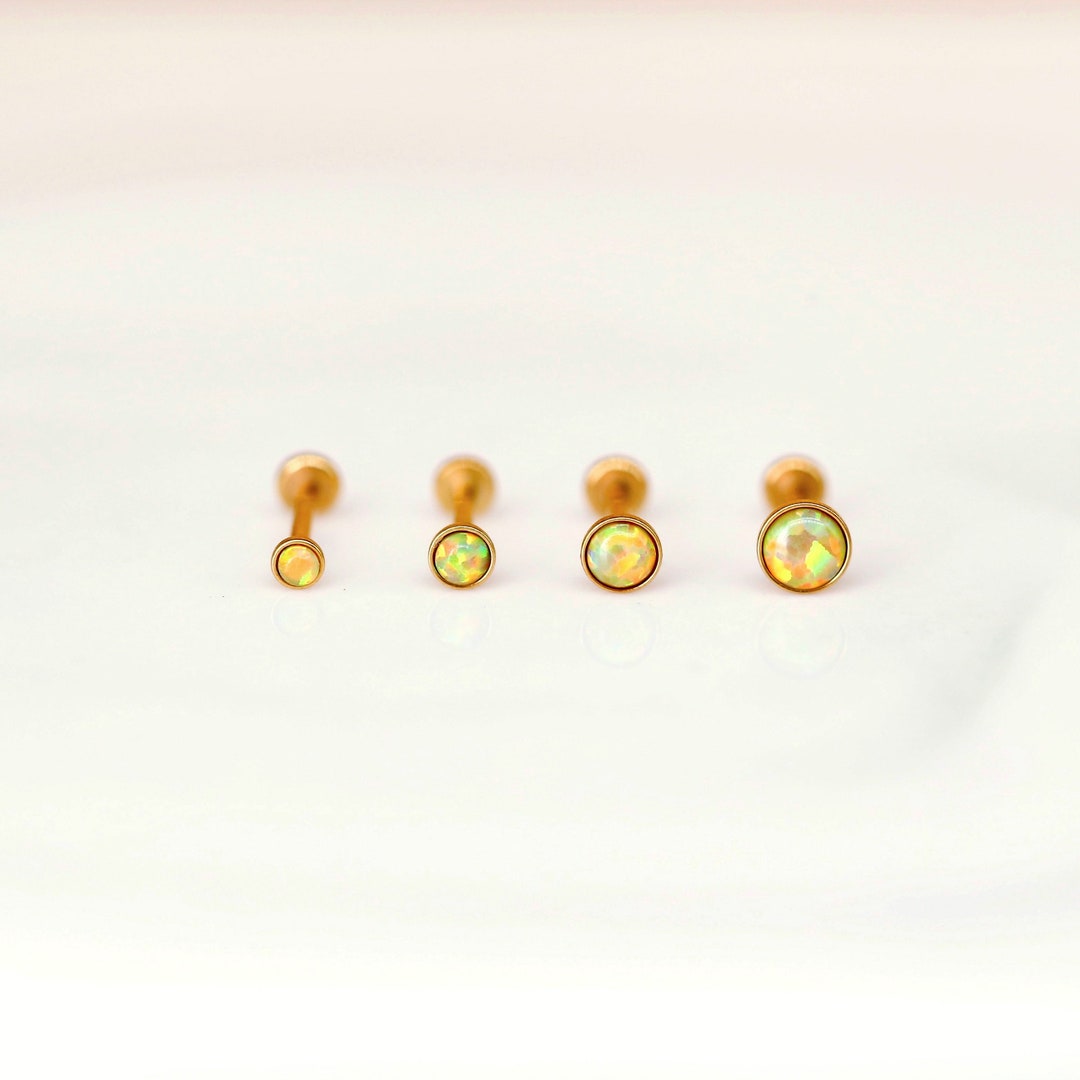 Threadless Gold Tiny YELLOW Opal Flatback Labret Stud • Tragus/cartilage/conch/forward Helix ...