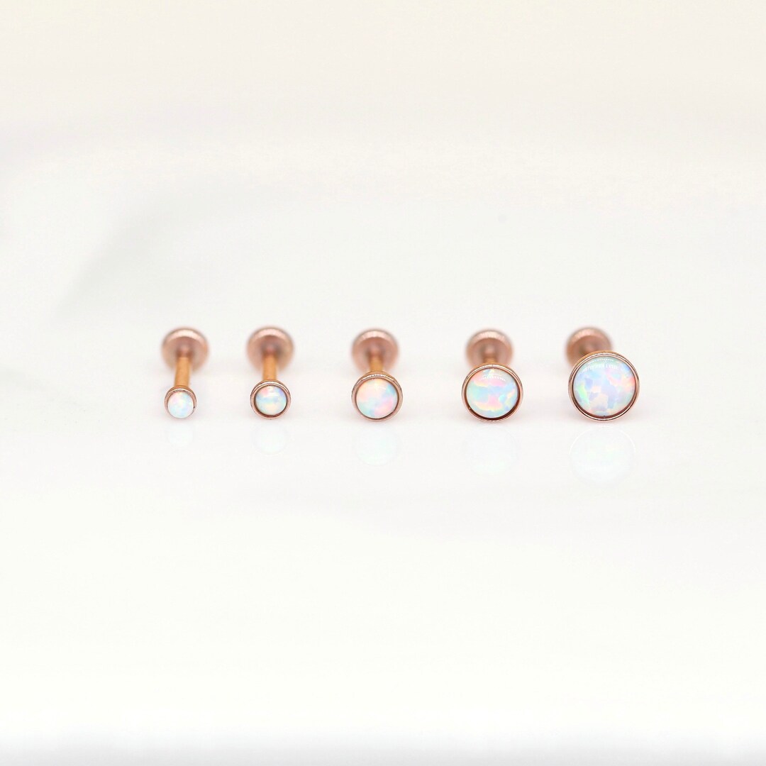 Threadless ROSEGOLD Tiny WHITE Opal Labret Stud - Tragus/cartilage ...