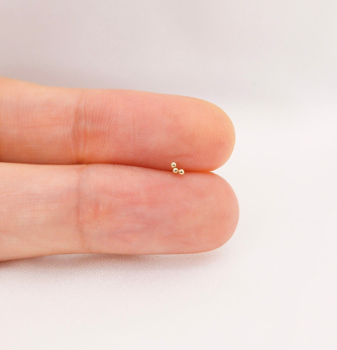 Tiny Nose 14K Gold TRIBEAD Threadless Solid Gold Titanium Post Labret Stud - Nose/tragus ...