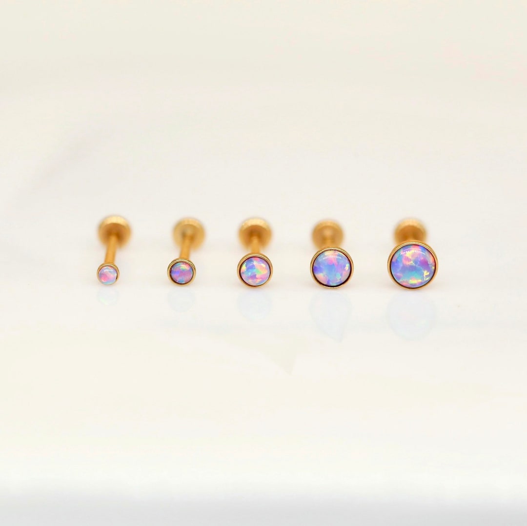 Tiny Purple Pink Opal Threadless Labret Stud 20G 18G 16G Gold - Tragus ...