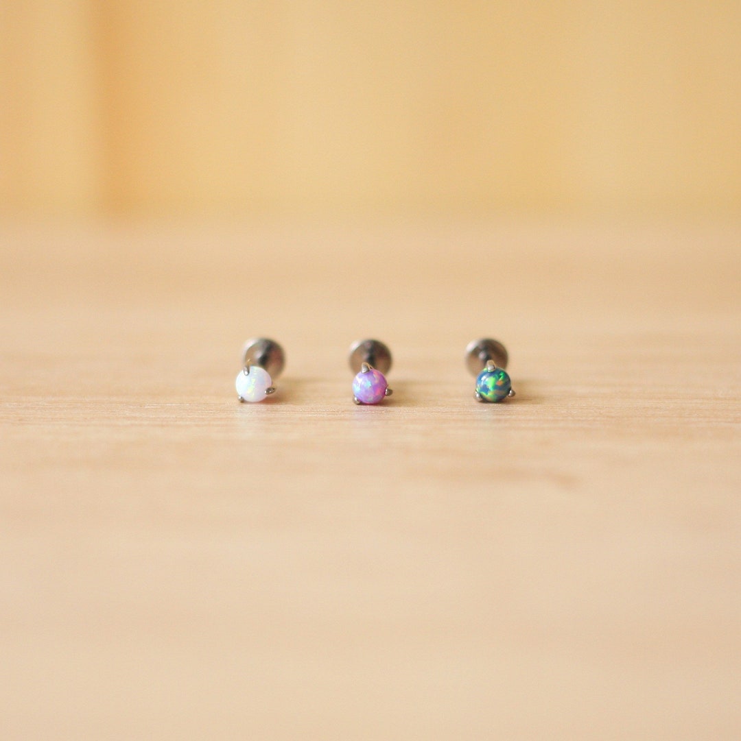 16G Tiny Threaded TITANIUM Opal Ball - Small Tragus Labret • Cartilage ...