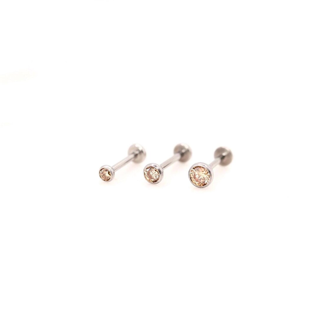 NEW! Threadless Titanium Bezel CZ CHAMPAGNE Gem Piercing - Nose/tragus ...