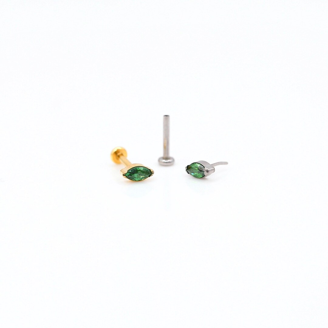 Emerald Green Marquise TITANIUM Threadless Earrings • Nose Stud • Tragus Earrings • Cartilage ...