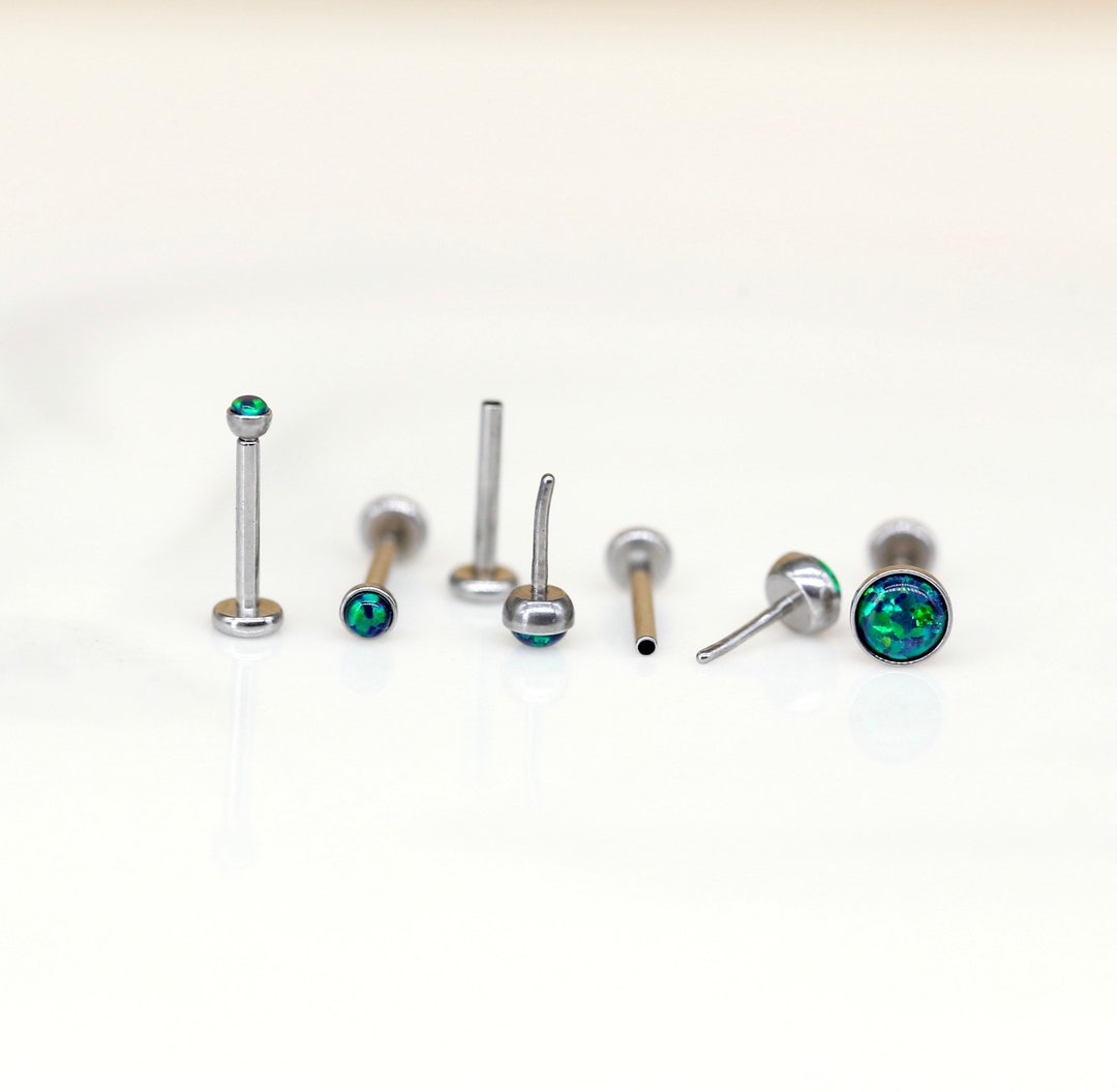 Threadless Flatback Push Pin Dark Green OPAL Labret Stud - Nose/tragus ...