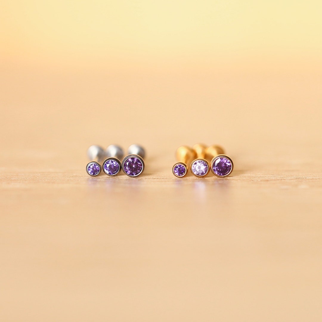 Titanium Tiny Purple Gem Labret • Tragus Helix Conch Stud • Cartilage ...