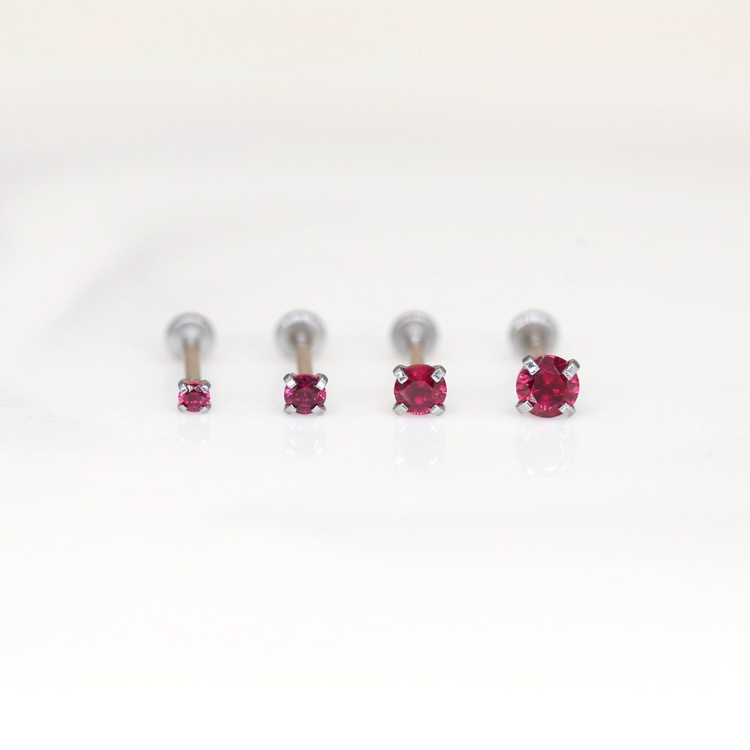 Threadless Stainless Steel Prong CZ Ruby Red Gem Piercing - Tragus ...