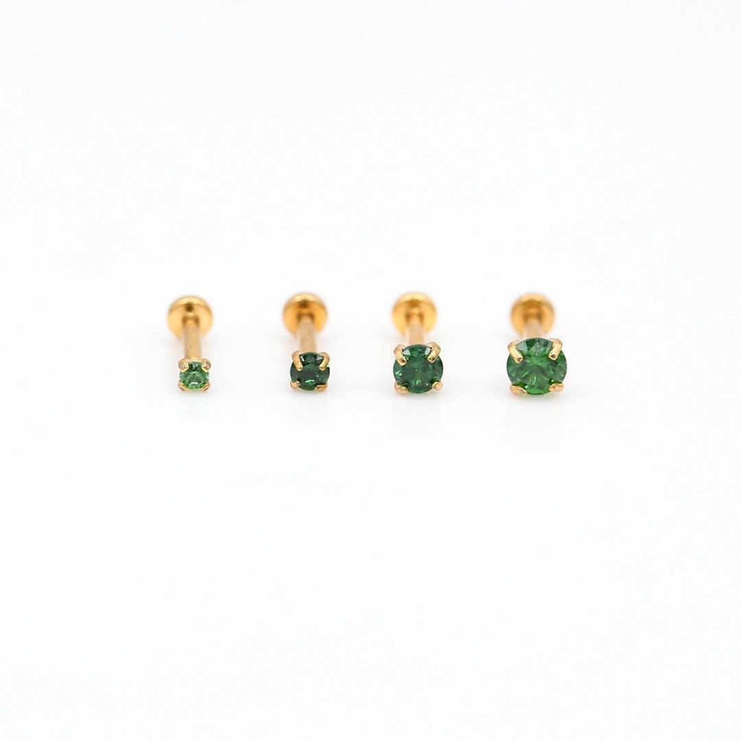 NEW! Threadless Gold Plated Titanium CZ GREEN Gem Earring - Tragus ...