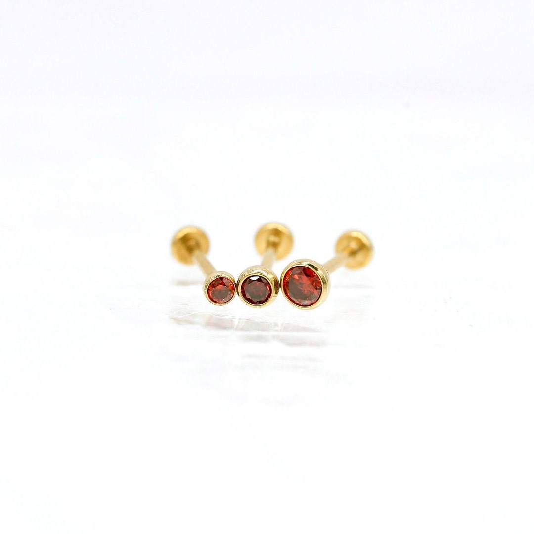 20G Titanium RED Gem Earring Threadless Labret Implant Grade • Nose ...