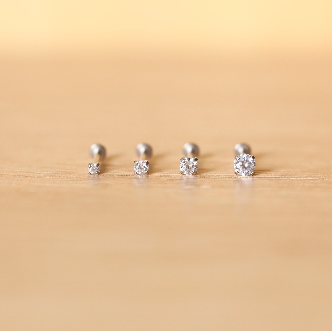 Threadless Stainless Steel Prong Clear CZ Gem Earrings - Tragus ...