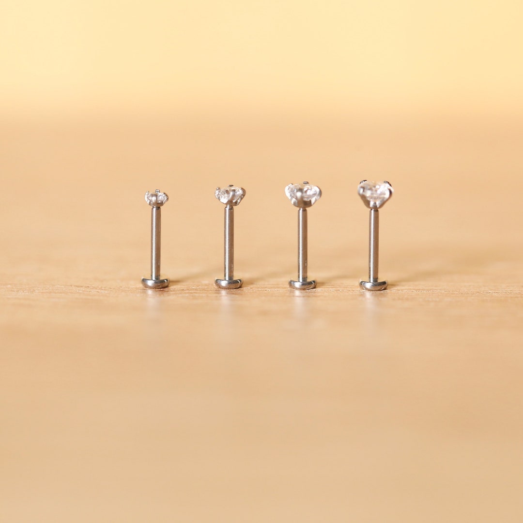 Tiny Cartilage Threadless Stud • Clear Gem Earring - Tragus/cartilage ...