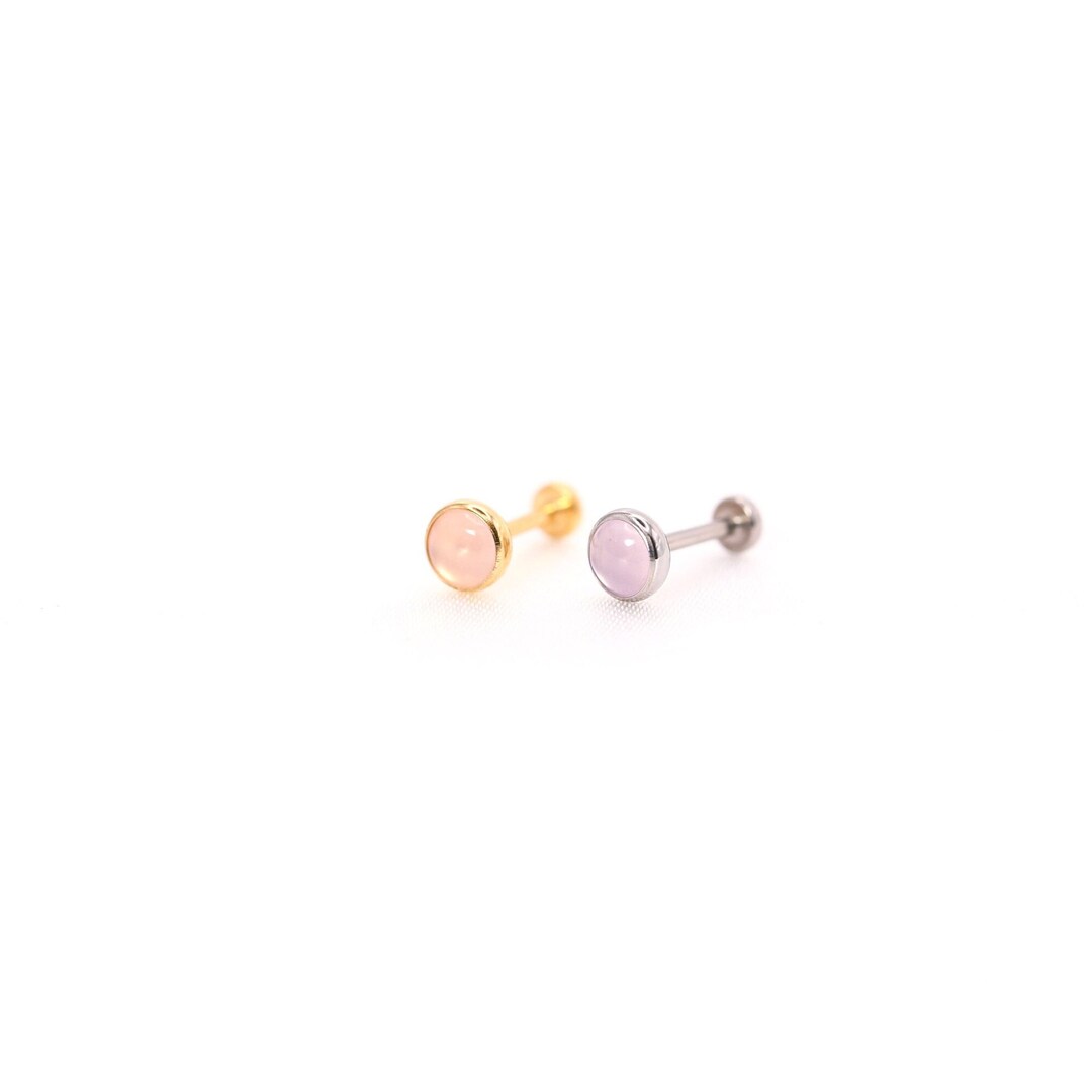 Titanium Rose Quartz Gemstone, Labret Stud, 20G Labret, Tragus Earring ...