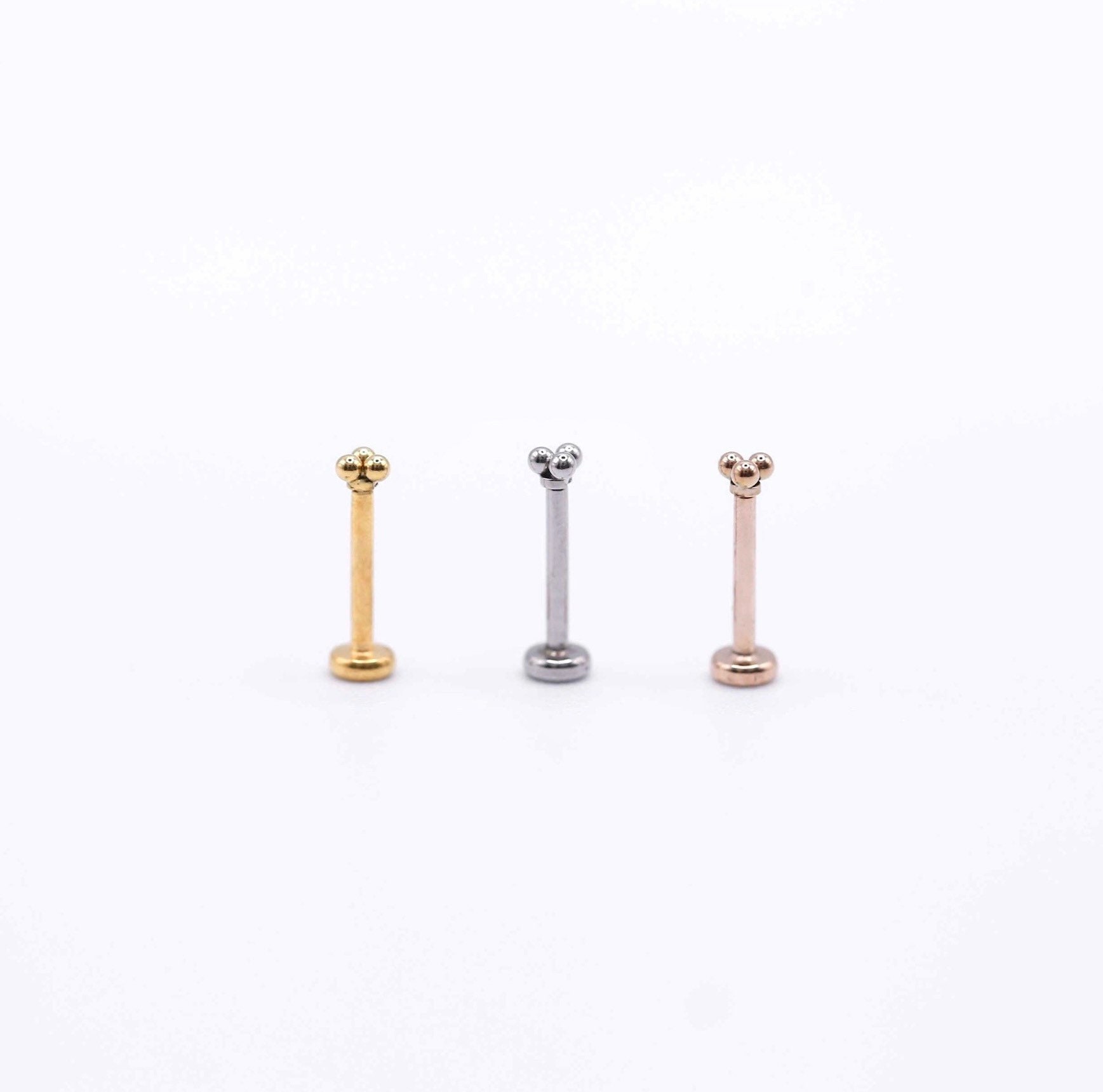 Ultra Tiny 2mm TRI-BEAD Nose Ring • Threadless Nose Stud • Dainty Nose ...