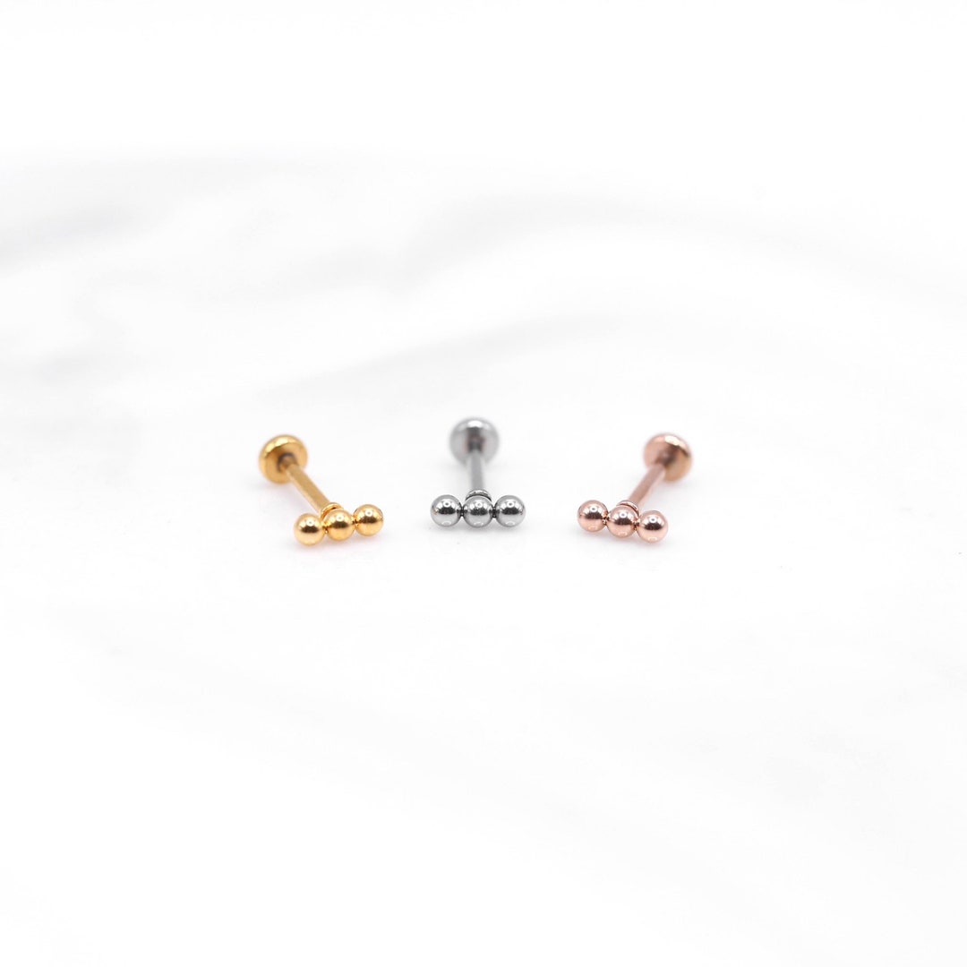 Tiny Threadless Tribead Bar Earrings, Nose Tragus Cartilage Conch ...
