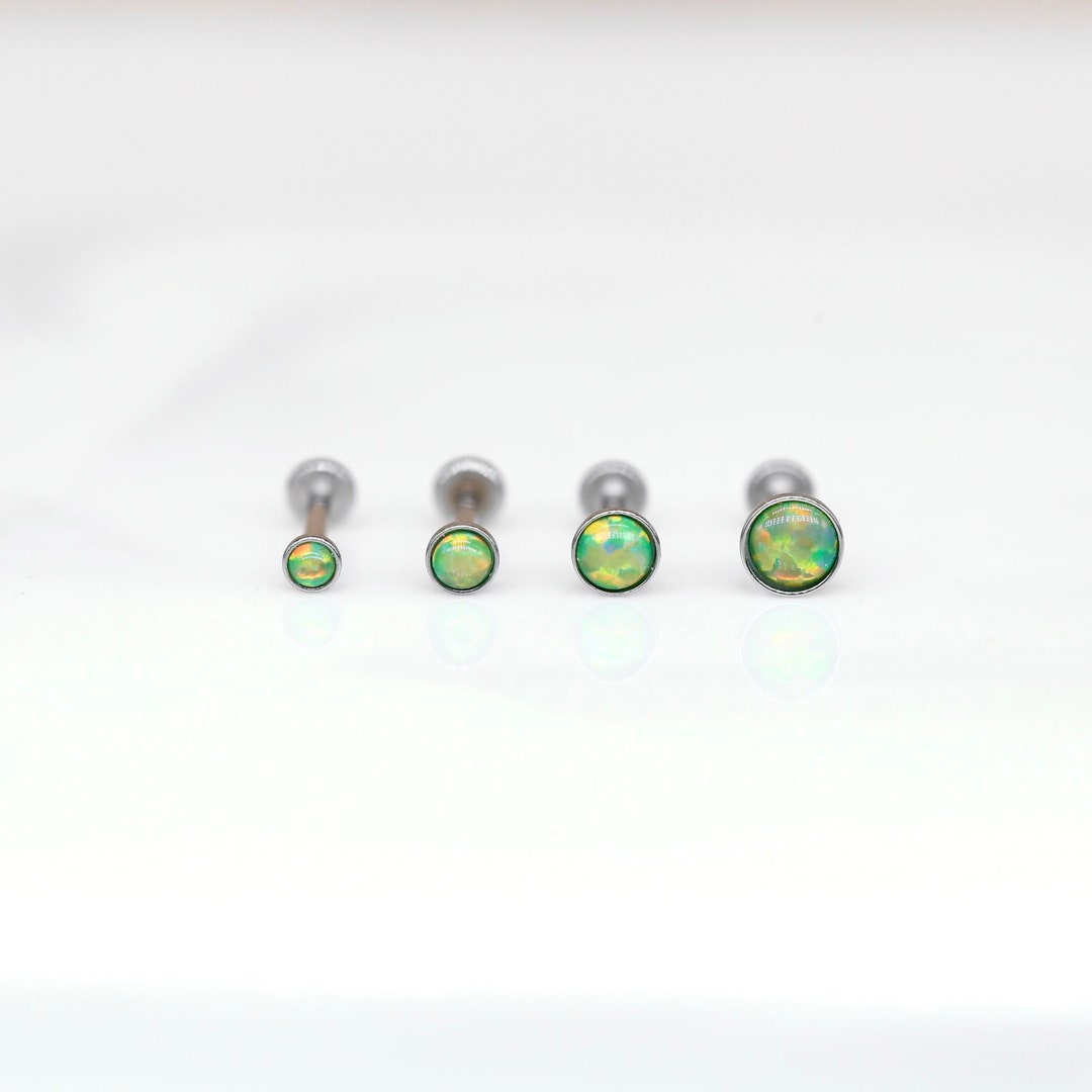 Threadless Super Tiny GREEN Opal 2mm 3mm 4mm Labret Stud, Tragus/helix ...