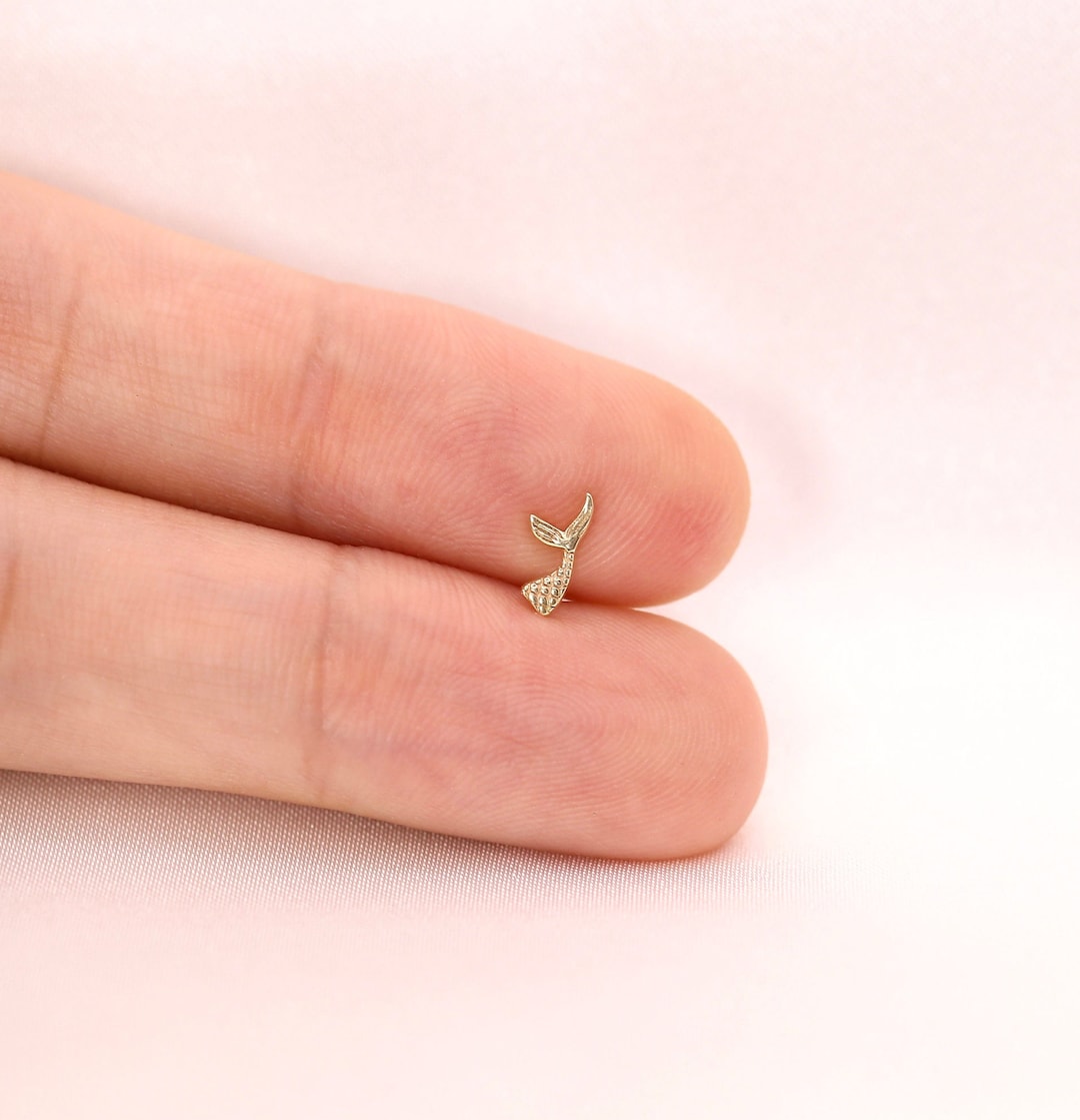 NEW! Mermaid Tail 14K Gold Threadless Solid Gold Earring - Nose/tragus ...