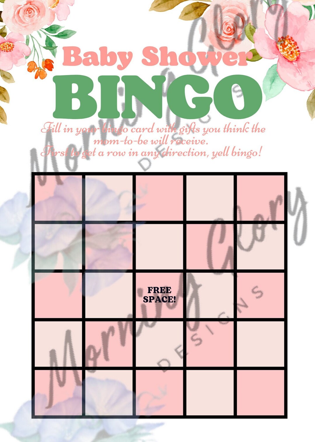 Floral Baby Shower Bingo - Etsy